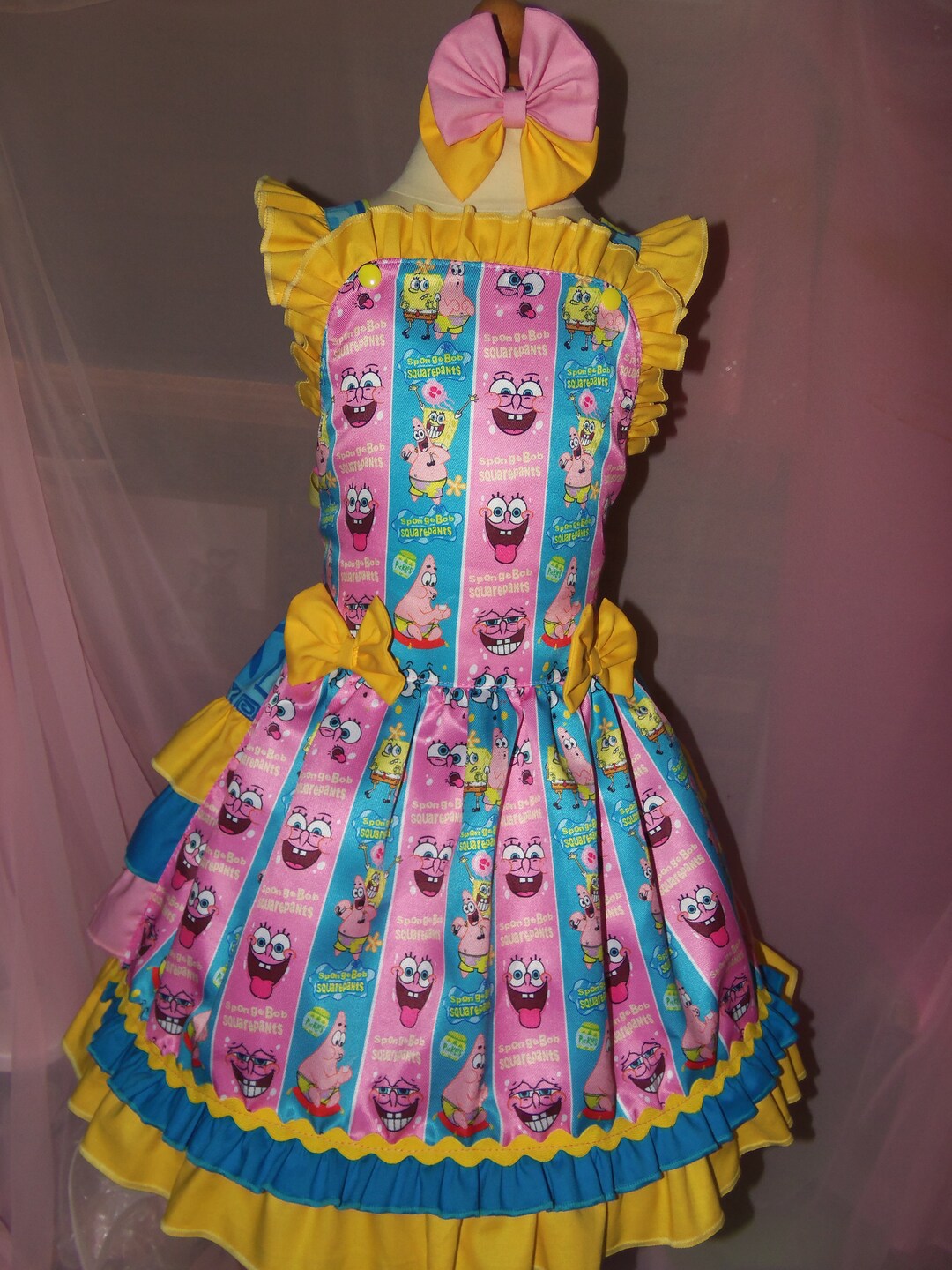 Sponge Man in Pants Girls RARE Vintage Fabric Dress Size 4t Ruffles - Etsy