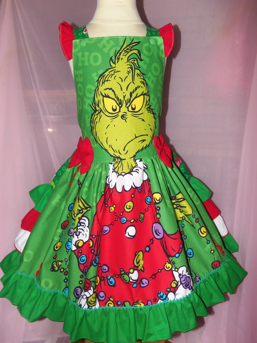 Merry Christmas Green Bad Man Party Vintage RARE Fabric Girl's Dress ...