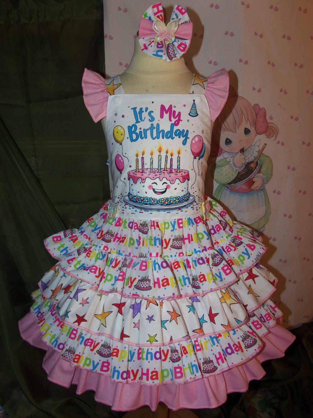 Its My Birthday Happy Birthday Dress and Bow Balloons Cake Girl Summer ...