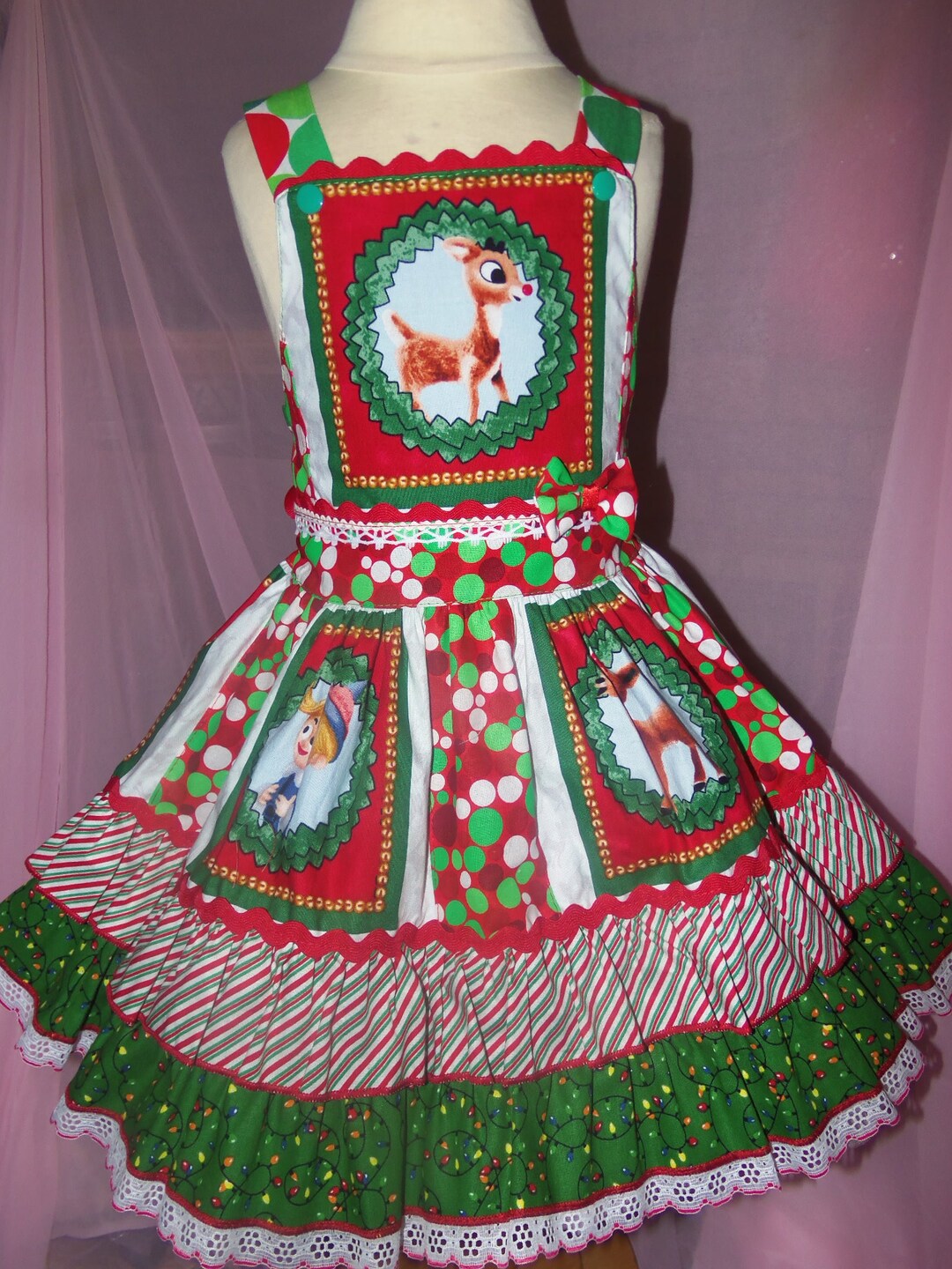 Rudolphs the Red Nosed Reindeer Girl Dress Rare Vintage Fabric Girl ...