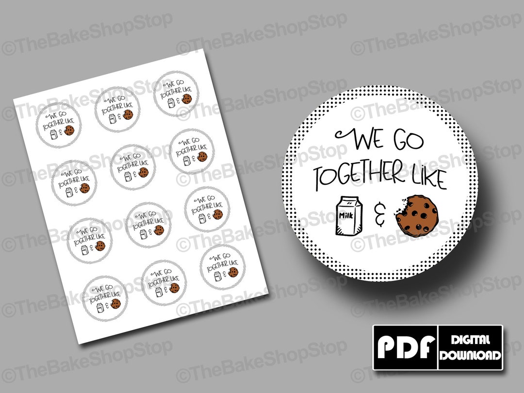 We Go Together Like Milk & Cookies Printable Tag - PDF Download - Etsy