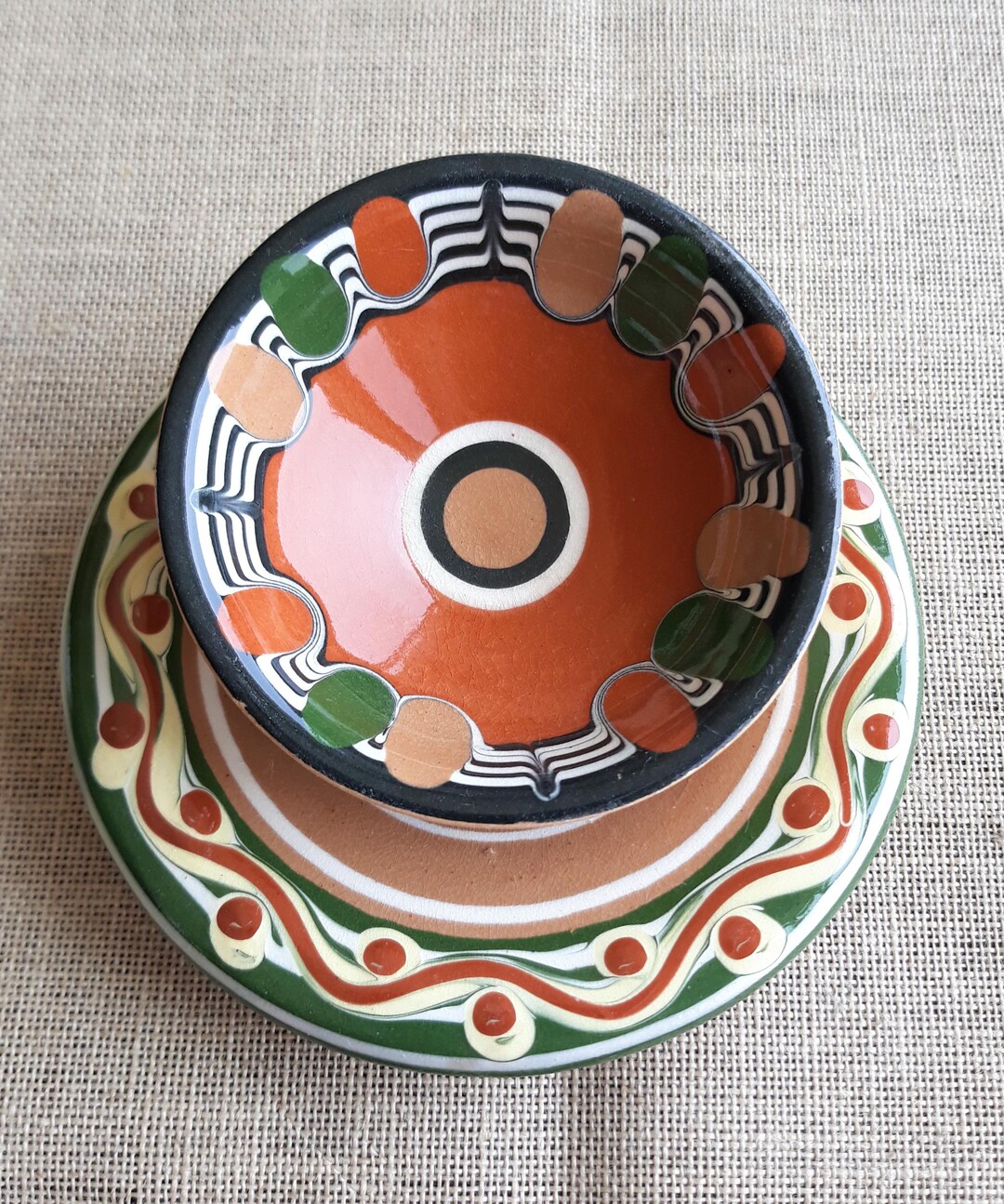 Vintage Bulgarian Pottery Redware Troyan Miniature Small Bowl With ...