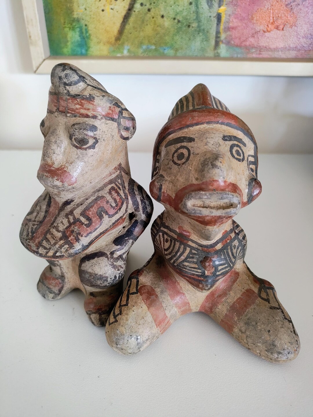 Pair Pre Columbian Hand Painted Reproduction? Souvenir? Figures 1960s ...