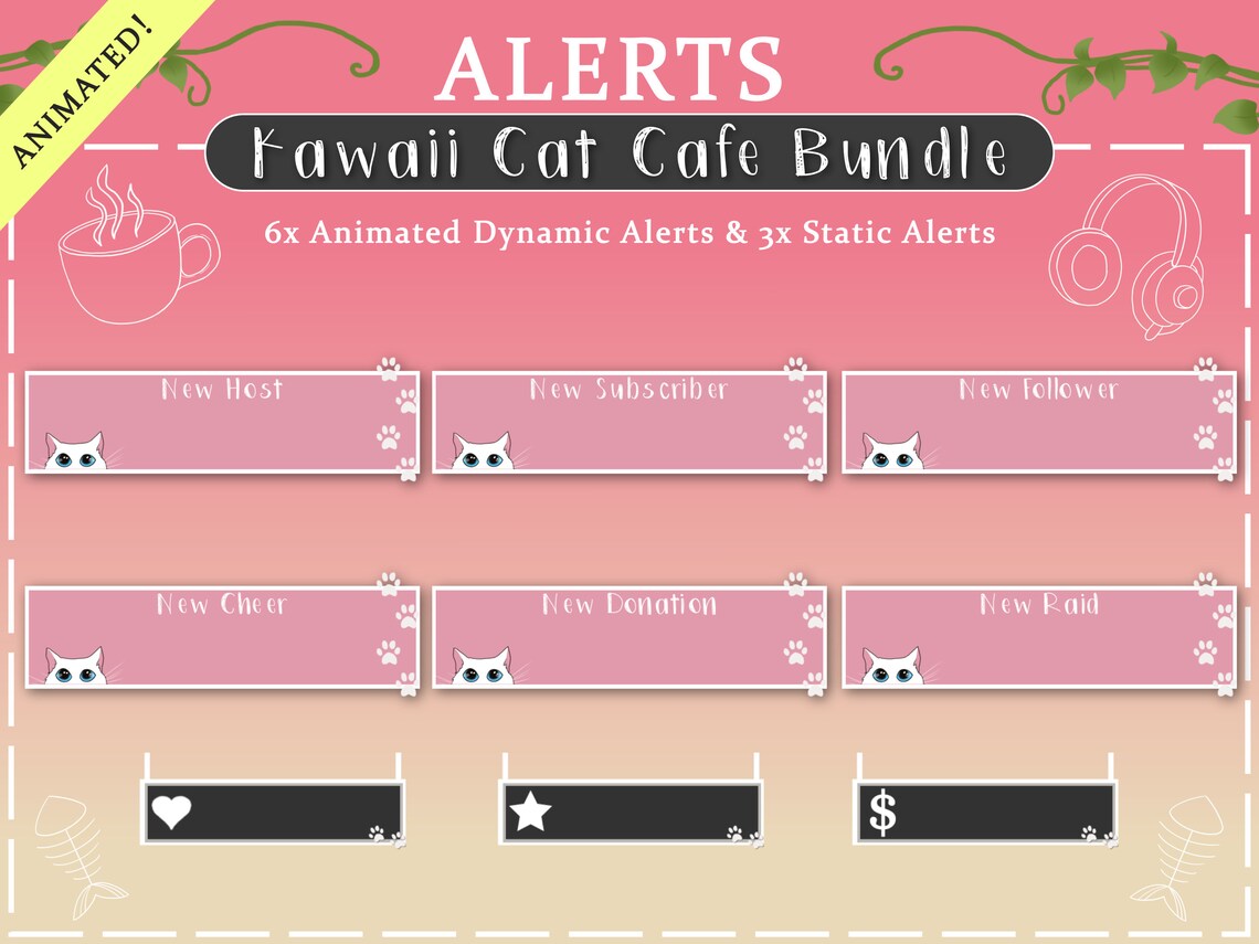 Animated Kawaii Cat Cafe Alerts | Twitch | Youtube | Facebook Gaming ...