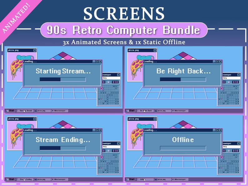 Animated 90s Retro Computer Twitch Screens | Twitch | Overlay | Stream ...