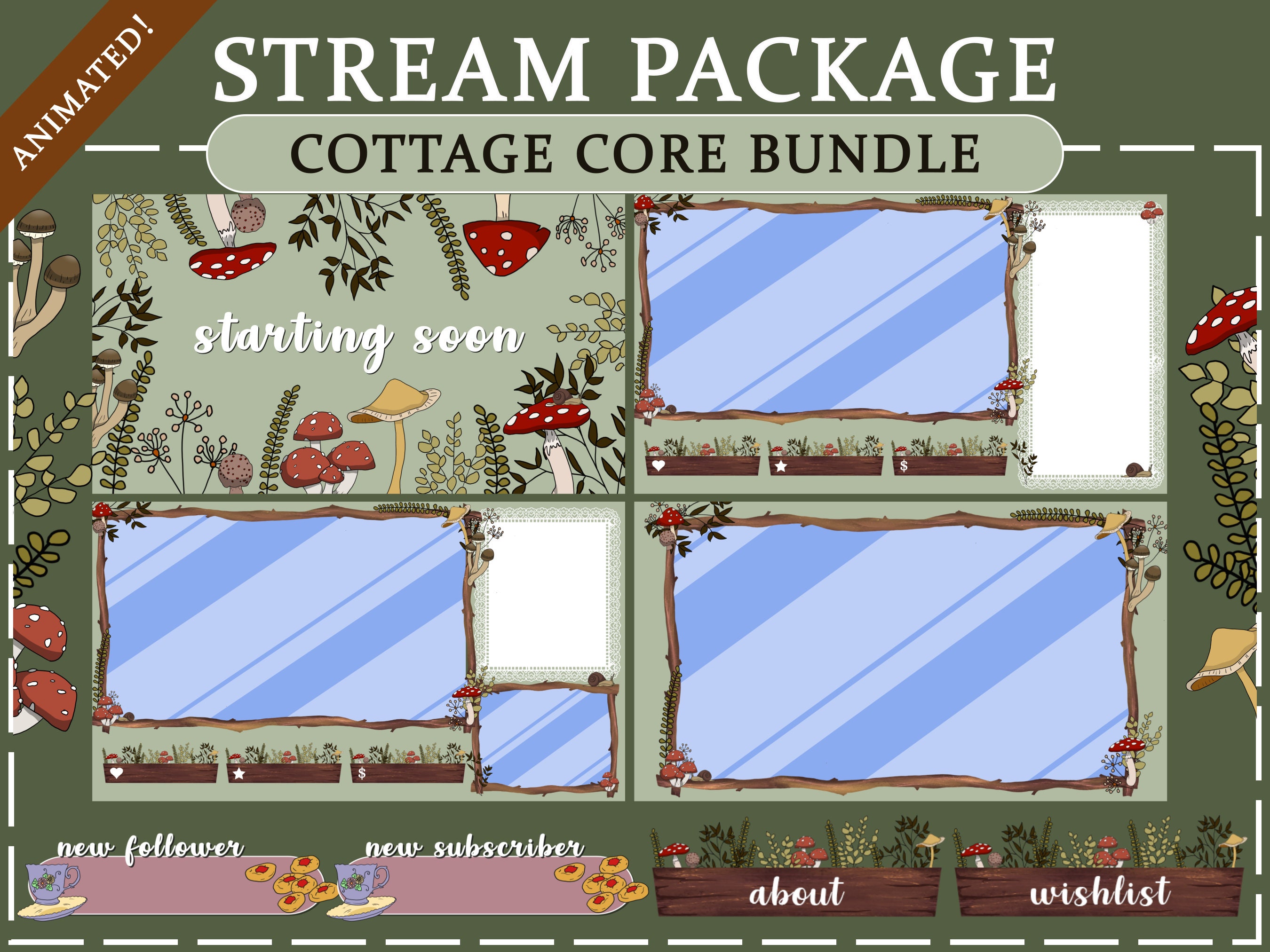 Animated Cottage Core Twitch Aesthetic Bundle | Screens | Twitch ...