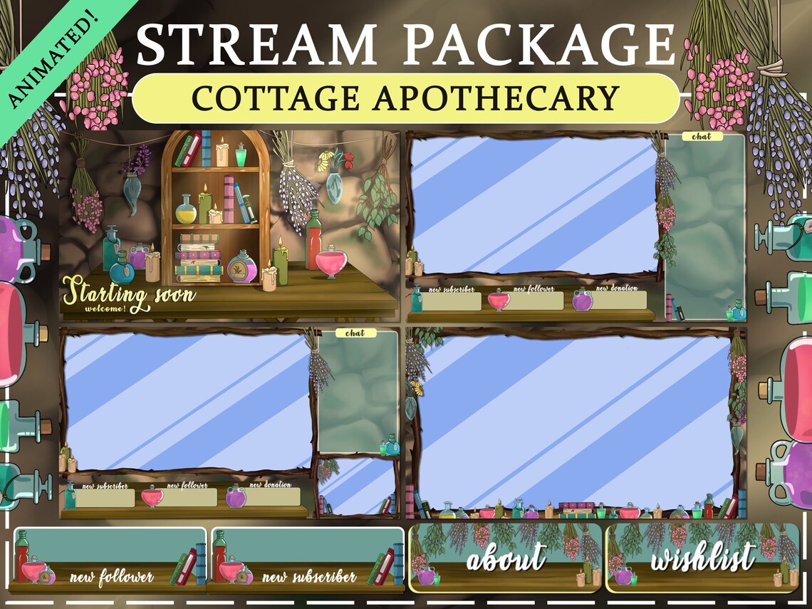 Animated Cottage Apothecary Twitch Aesthetic Bundle | Screens | Twitch ...