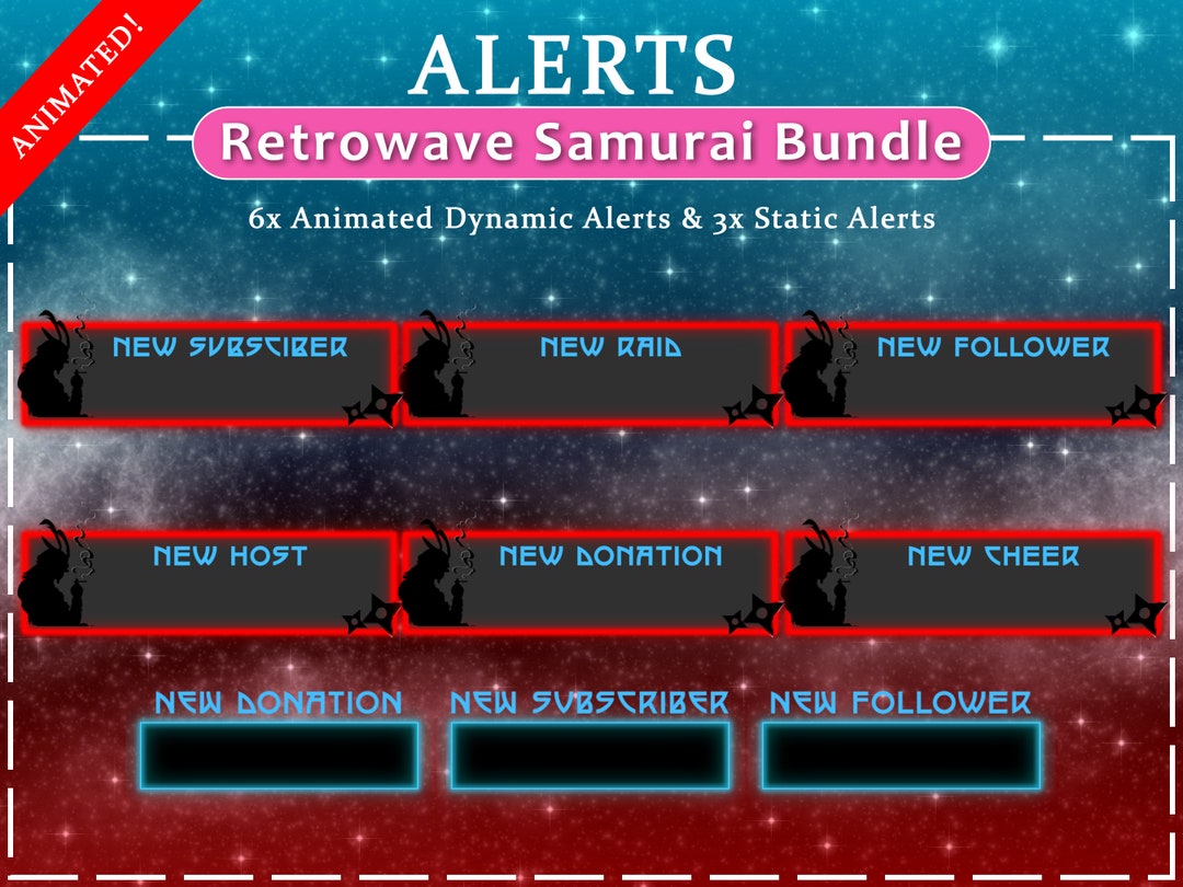Animated Retrowave Samurai Alerts | Twitch | Youtube | Facebook Gaming ...