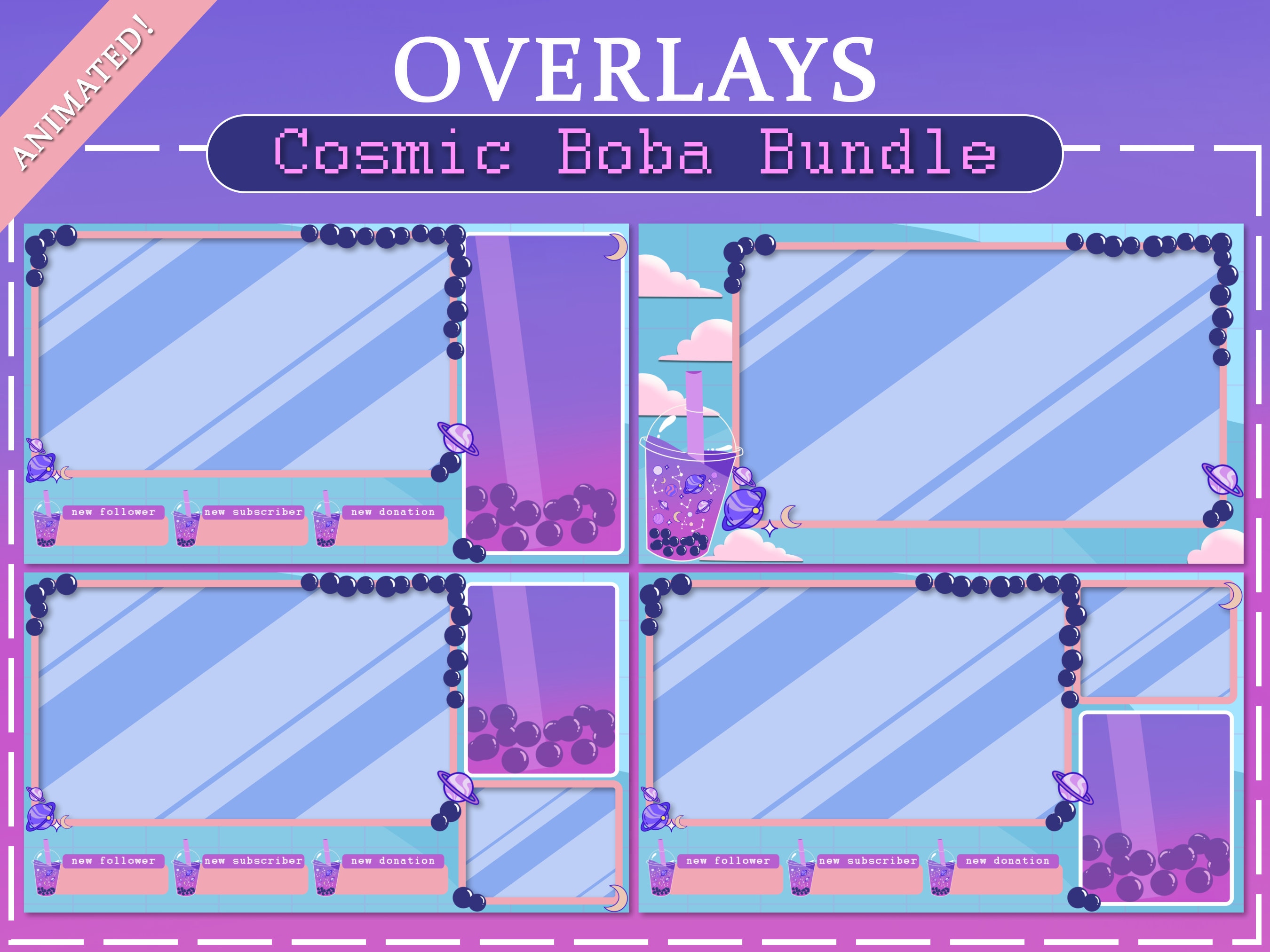 Animated Cosmic Boba Twitch Aesthetic Bundle Screens - Etsy