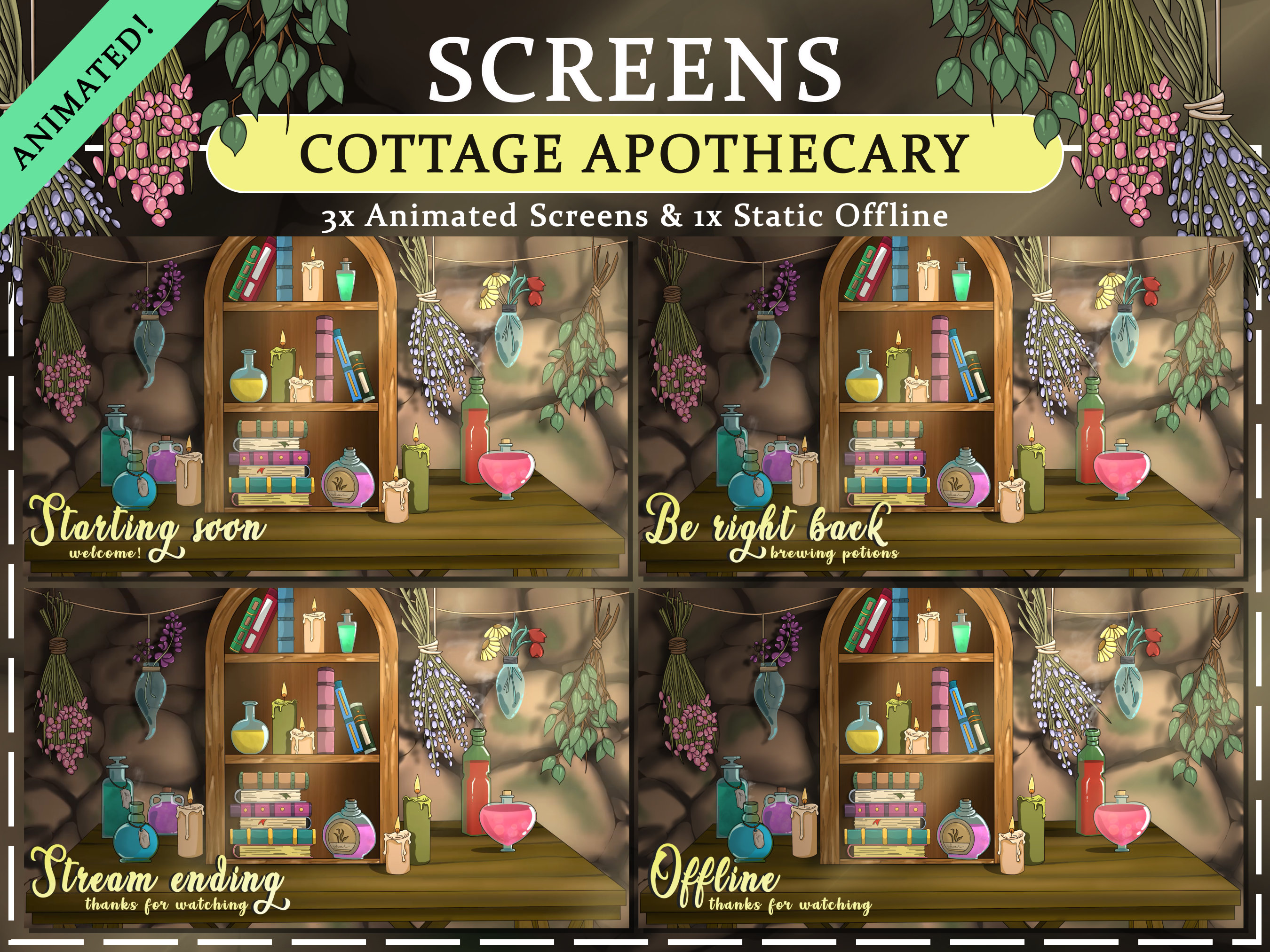 Animated Cottage Apothecary Twitch Aesthetic Bundle Screens Twitch ...