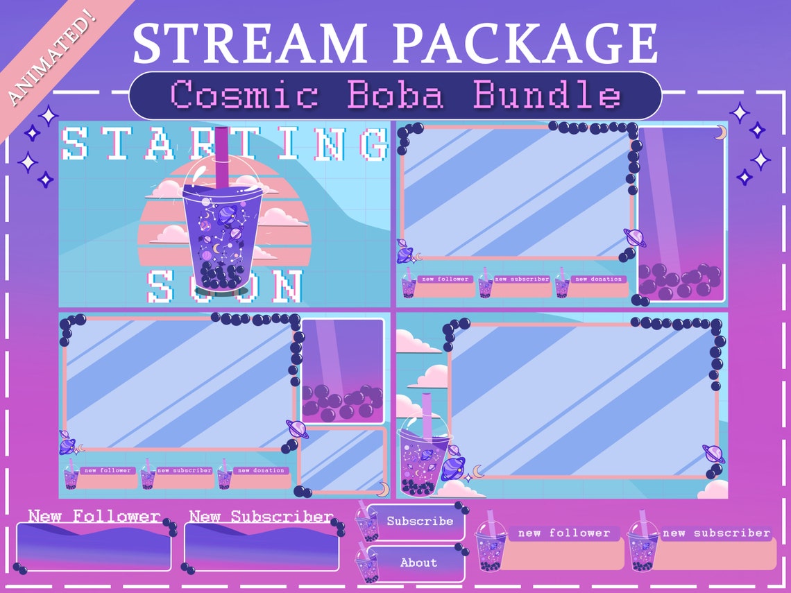 Animated Cosmic Boba Twitch Aesthetic Bundle Screens - Etsy