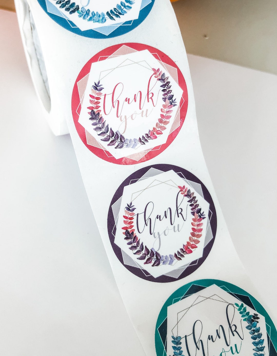 Mailed It 1.5 Inch Floral Geometric Wreath Thank You Stickers 250 per ...