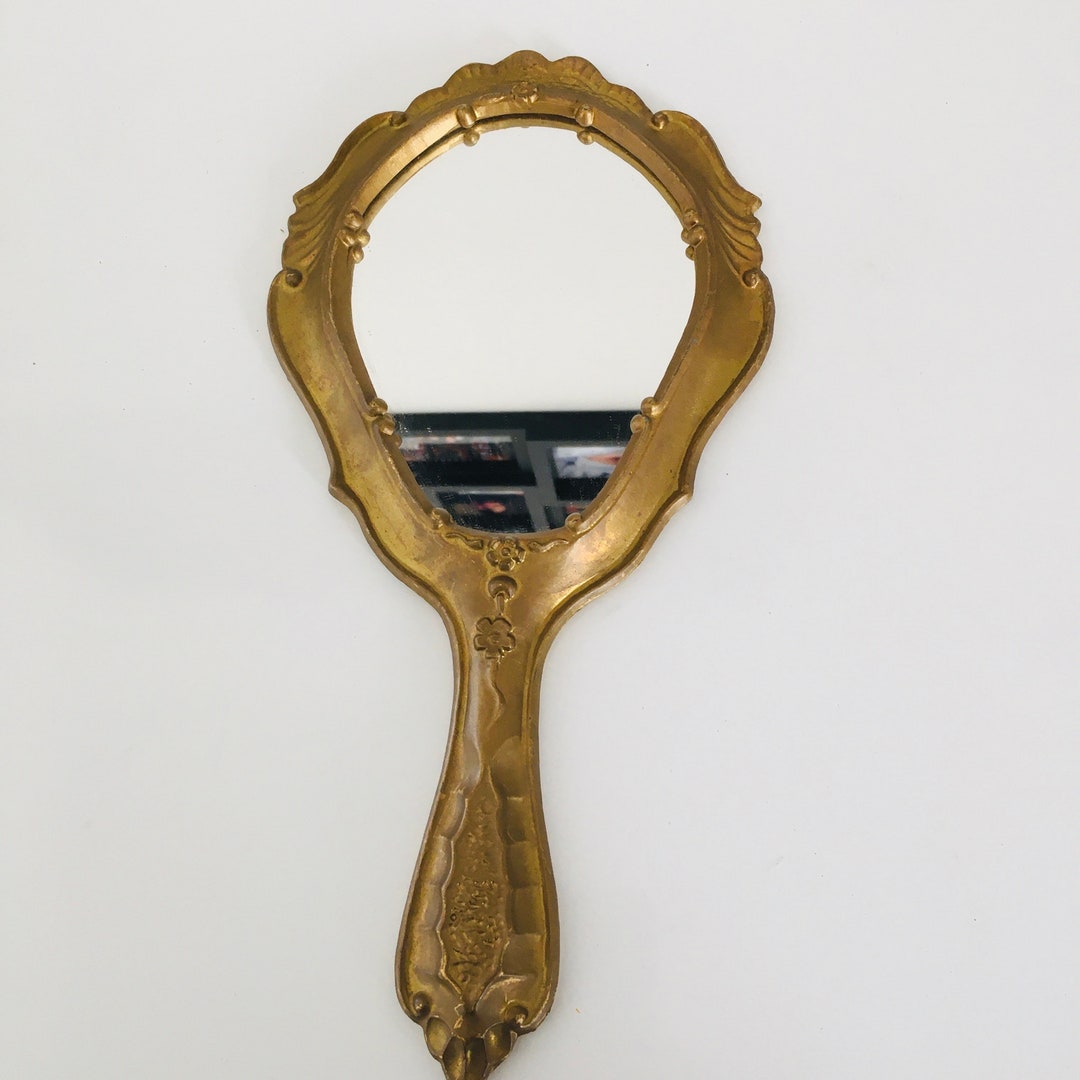 Round Vintage Gold Hand Mirror 28 Cm - Etsy UK