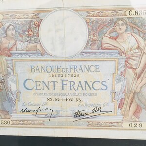 Authentic Antique Framed French 100 Francs Banknote by Luc Olivier ...