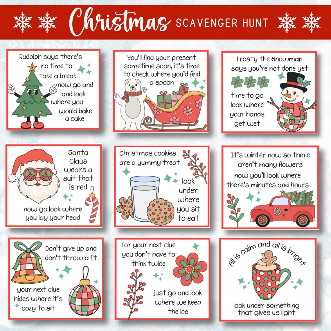 Retro Christmas Scavenger Hunt Kids Printable Treasure Hunt Christmas ...