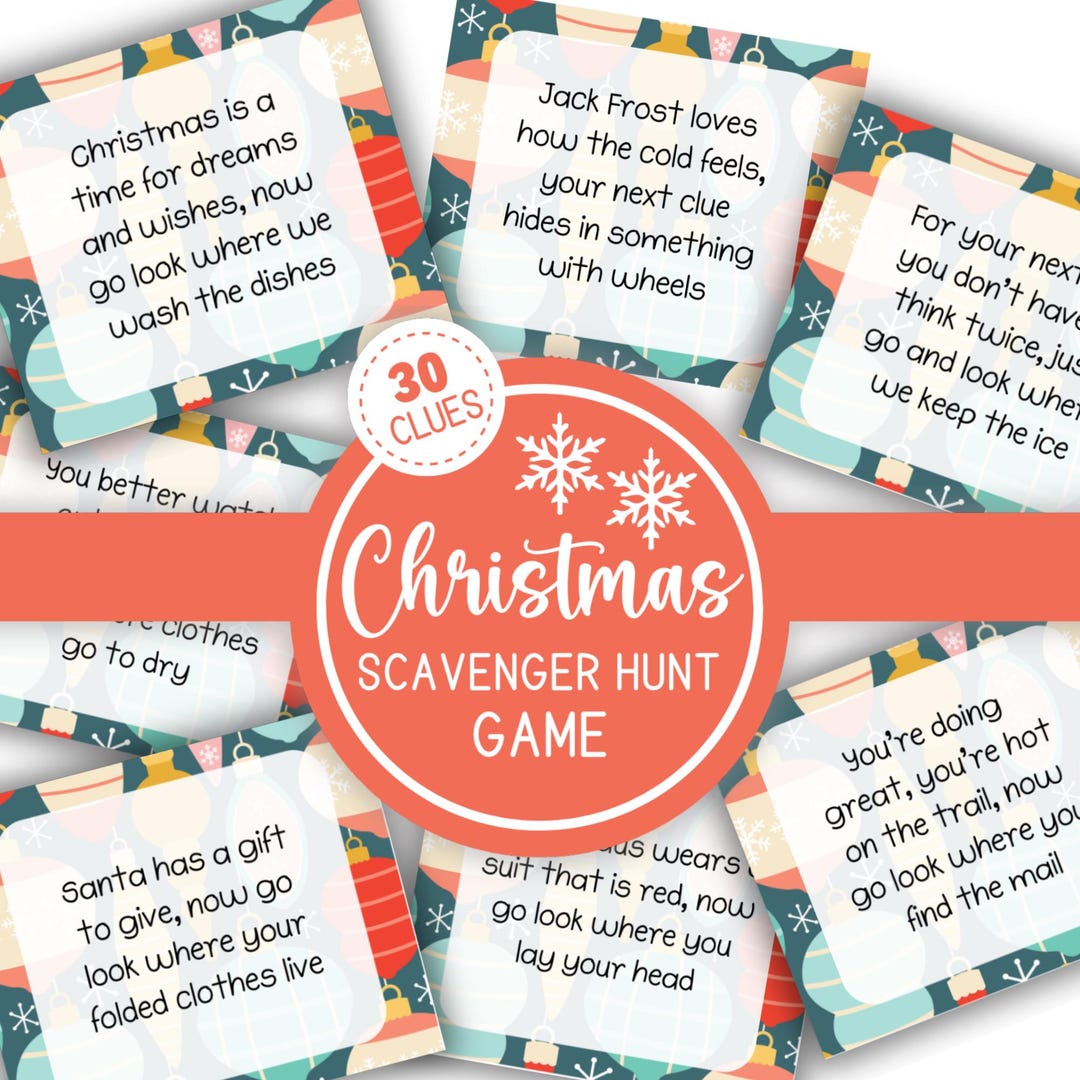 Christmas Scavenger Hunt: 30 Printable Clues, Family Game (PDF) - Etsy