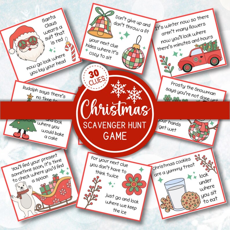 Retro Christmas Scavenger Hunt Kids Printable Treasure Hunt Christmas ...