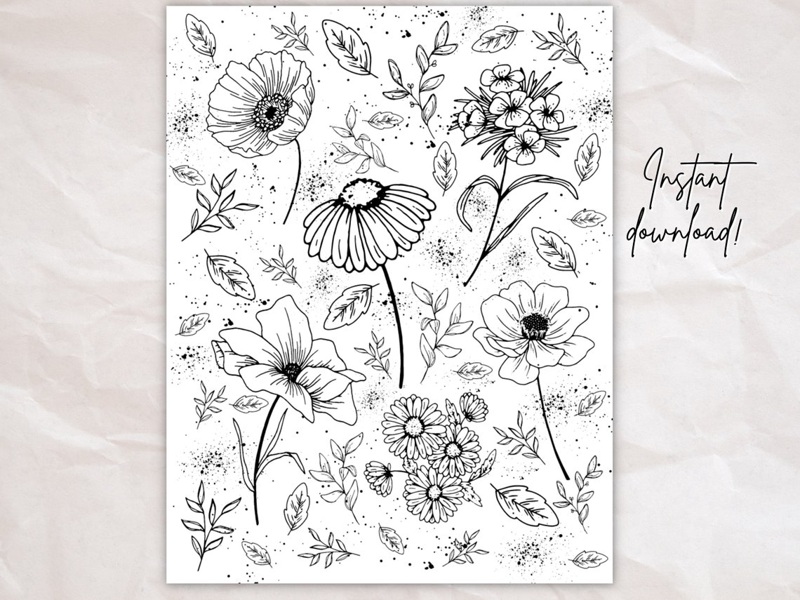 Printable Vintage Flower Coloring Page Adult Coloring Art - Etsy