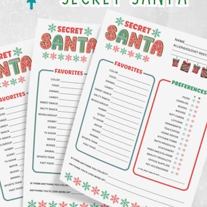 Secret Santa Questionnaire Printable | Gift Exchange Survey (PDF) - Etsy