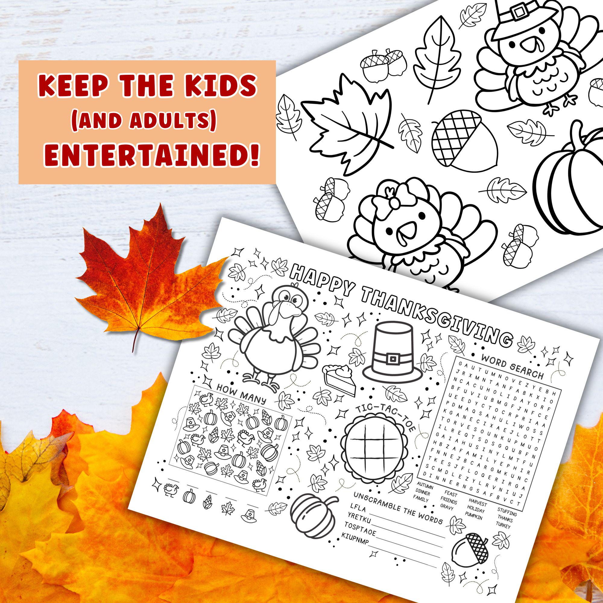 Thanksgiving Kids Activity Placemat: Coloring Page & Party Game ...