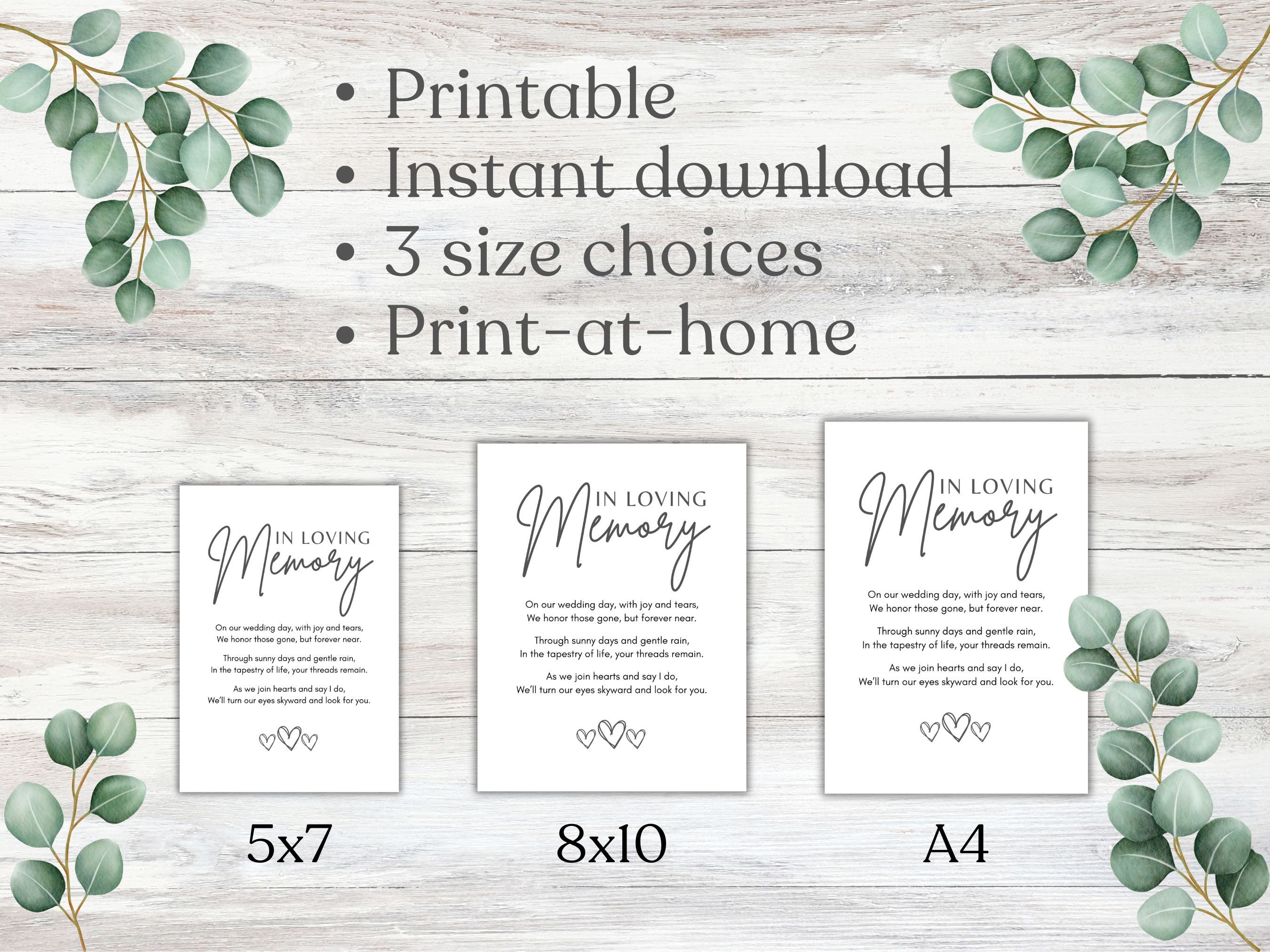 Printable Memorial Sign Wedding Printable Memory Wedding Sign in Loving ...