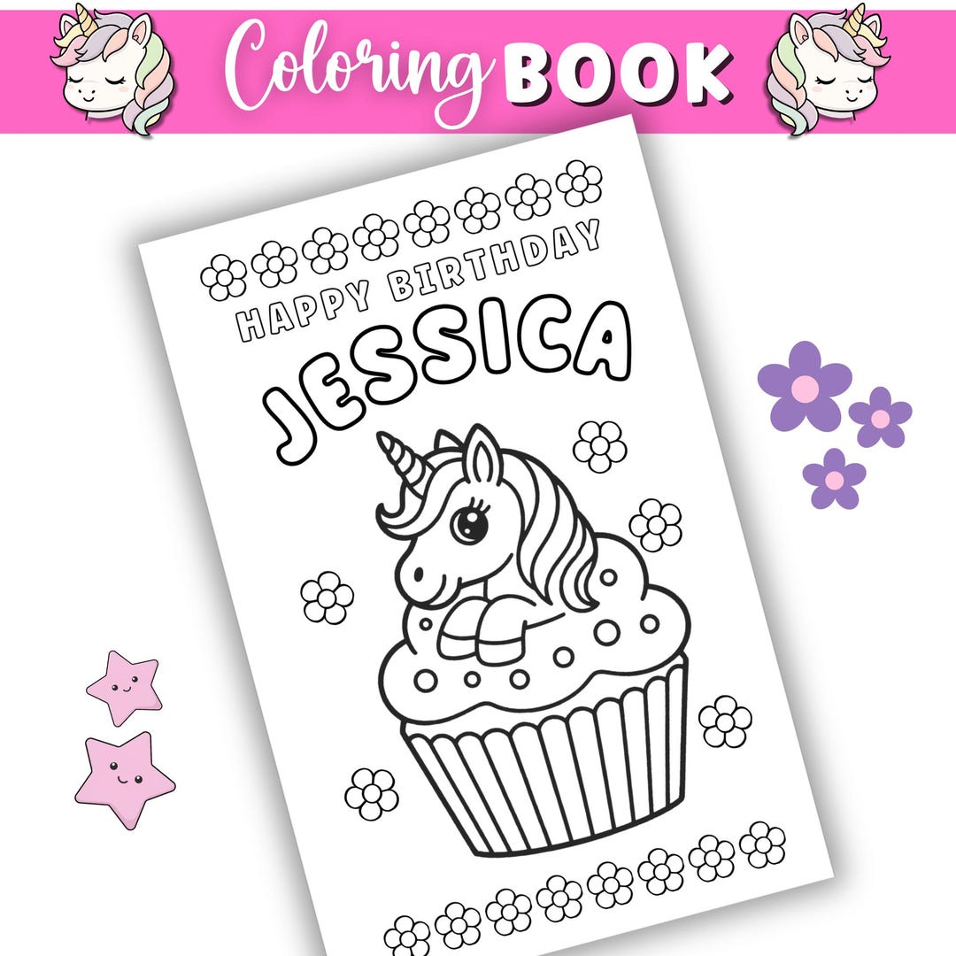 Printable Unicorn Birthday Coloring Book: 22 Page Party Game Activity ...