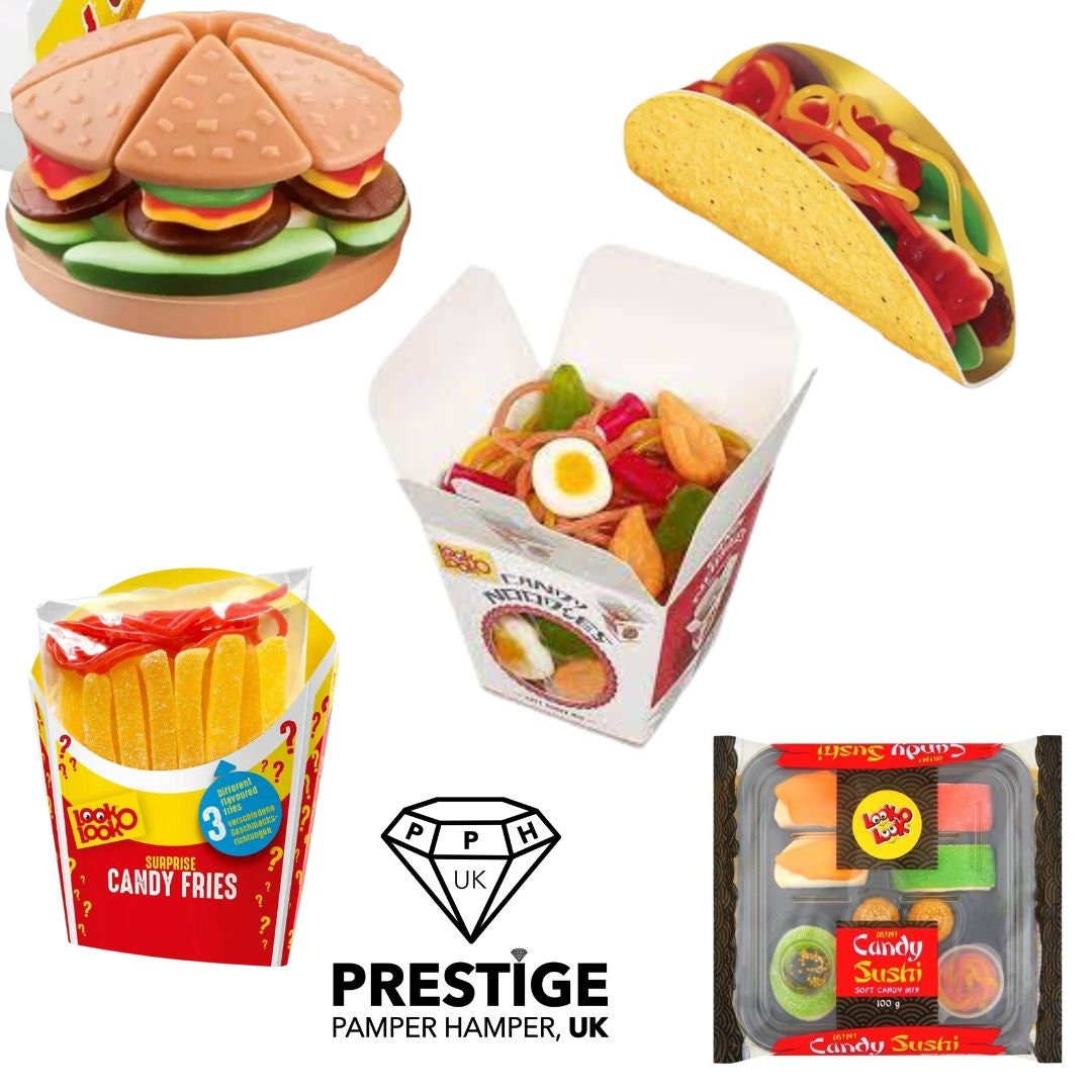 Novelty Food Made of Sweets, Candy Sushi, Fries, Burger, Taco, Noodles ...