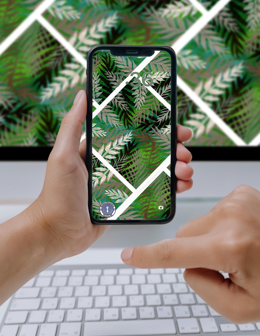 Desktop and Smartphone Wallpaper Bundle Floral Watercolour Dark Green ...