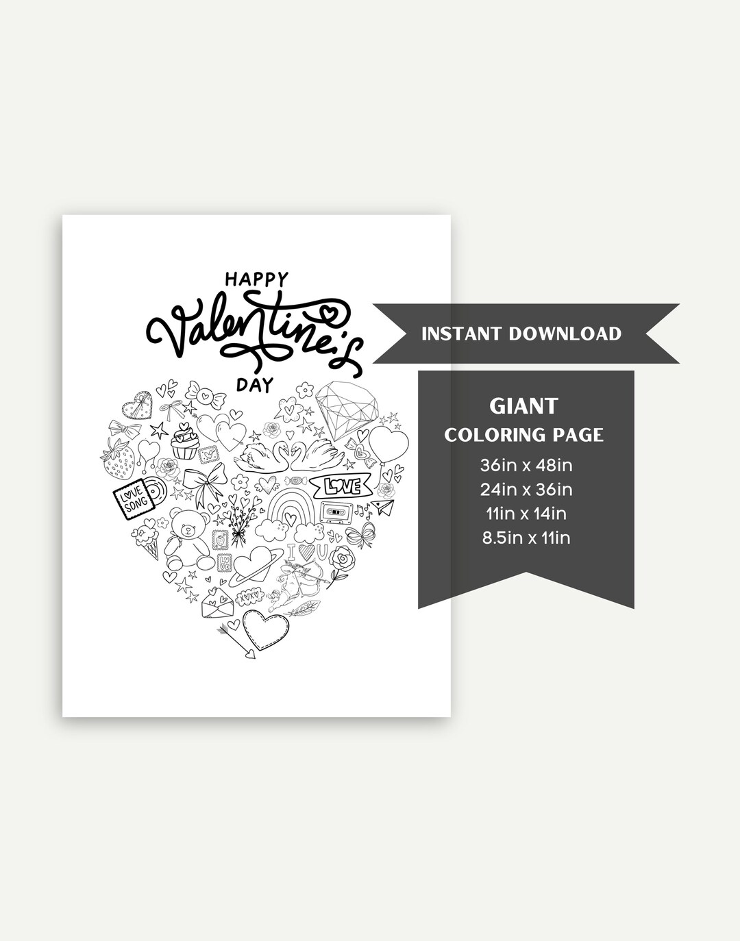 Giant Oversized Valentine's Day Coloring Page - Etsy