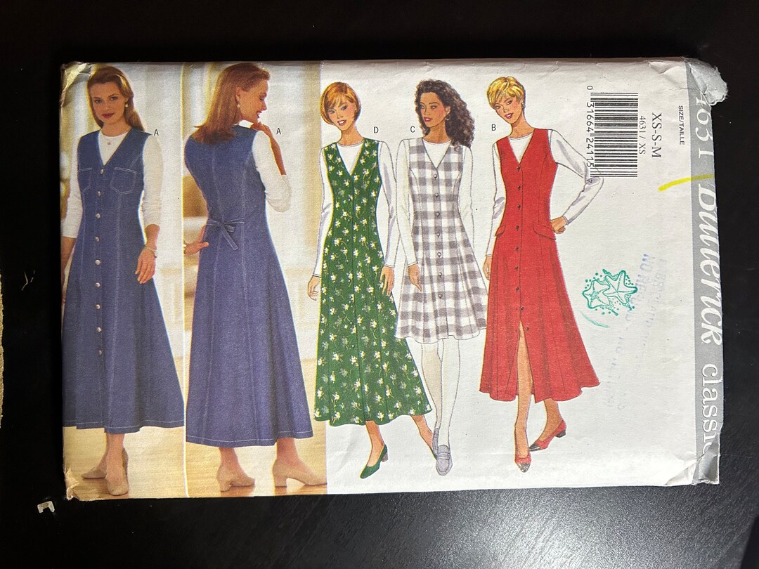 Butterick 4631 Sewing Pattern Jumper Dress Shirt Western Denim Modest ...