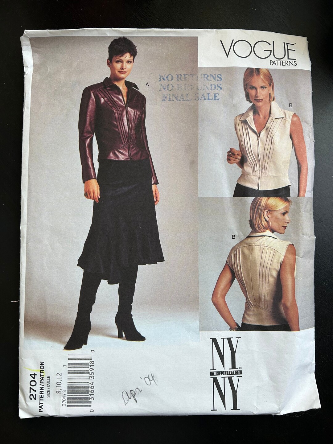 Vogue #2704 Sewing Pattern NY NY the Collection Size 8,10,12 Misses ...