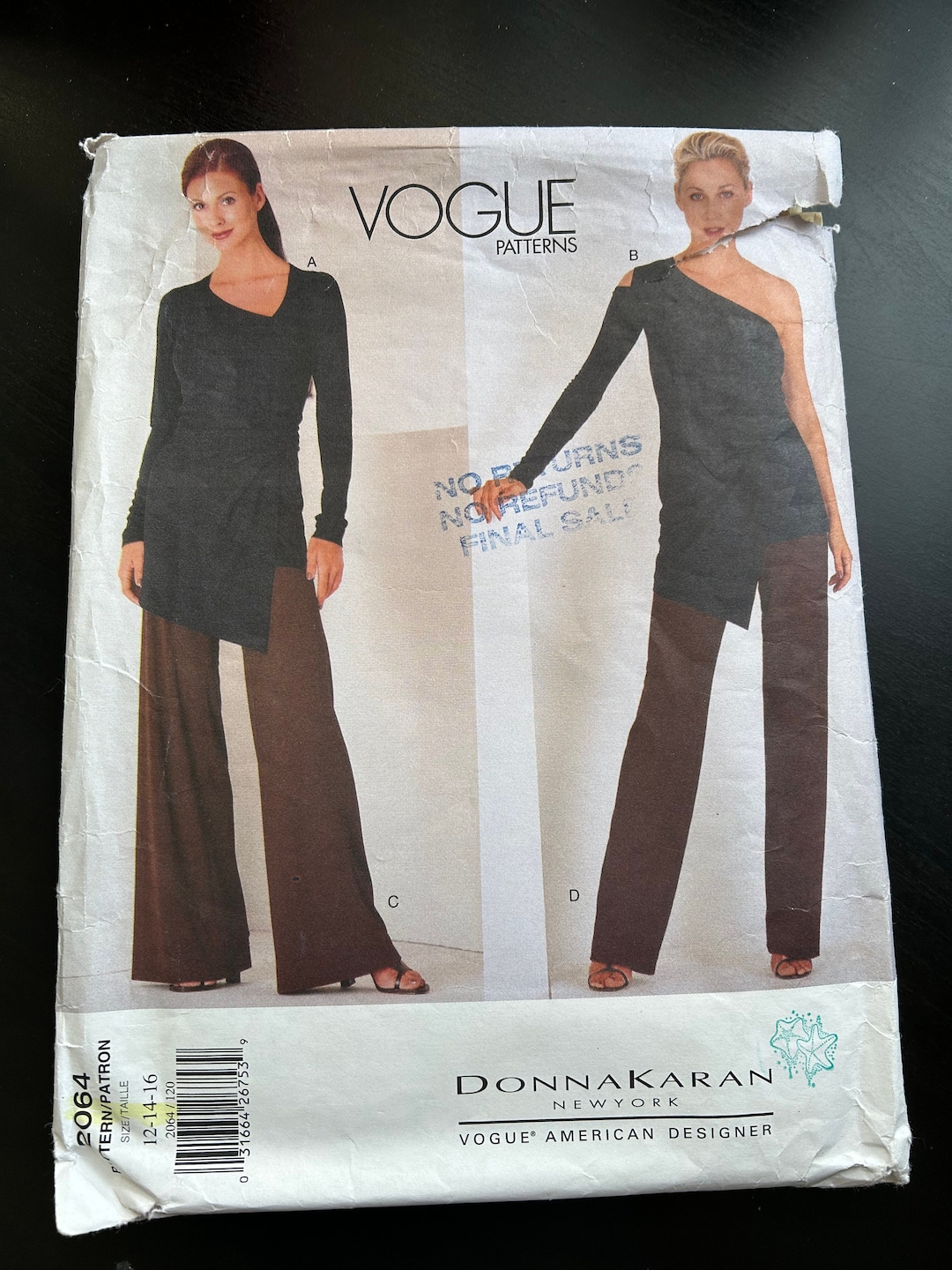 Vogue 2064 Donna Karan Sewing Pattern, Asymmetrical Top, Palazzo Pants ...
