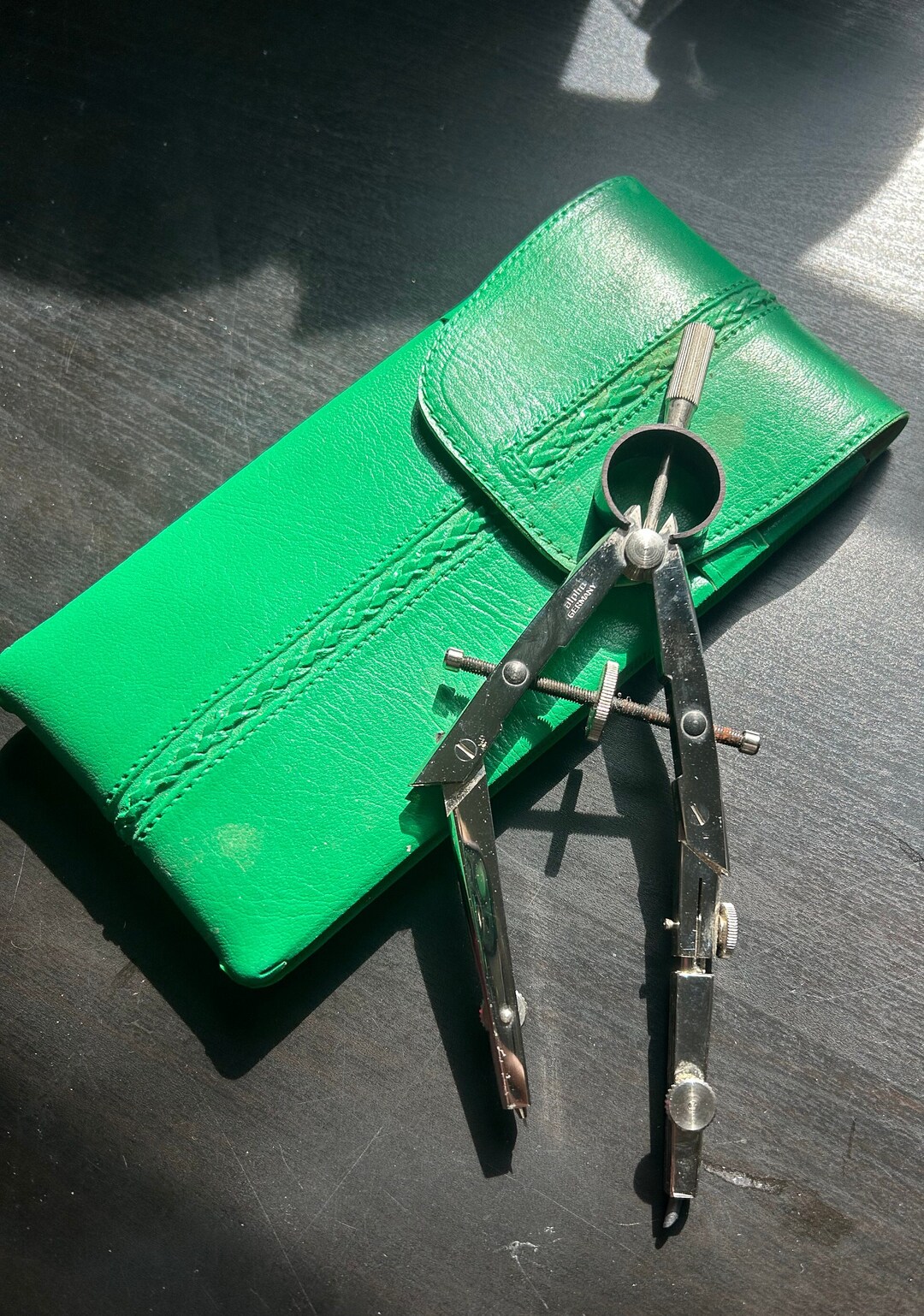 Vintage Alpha GERMANY Drafting Compass With Real Leather Emerald Green ...
