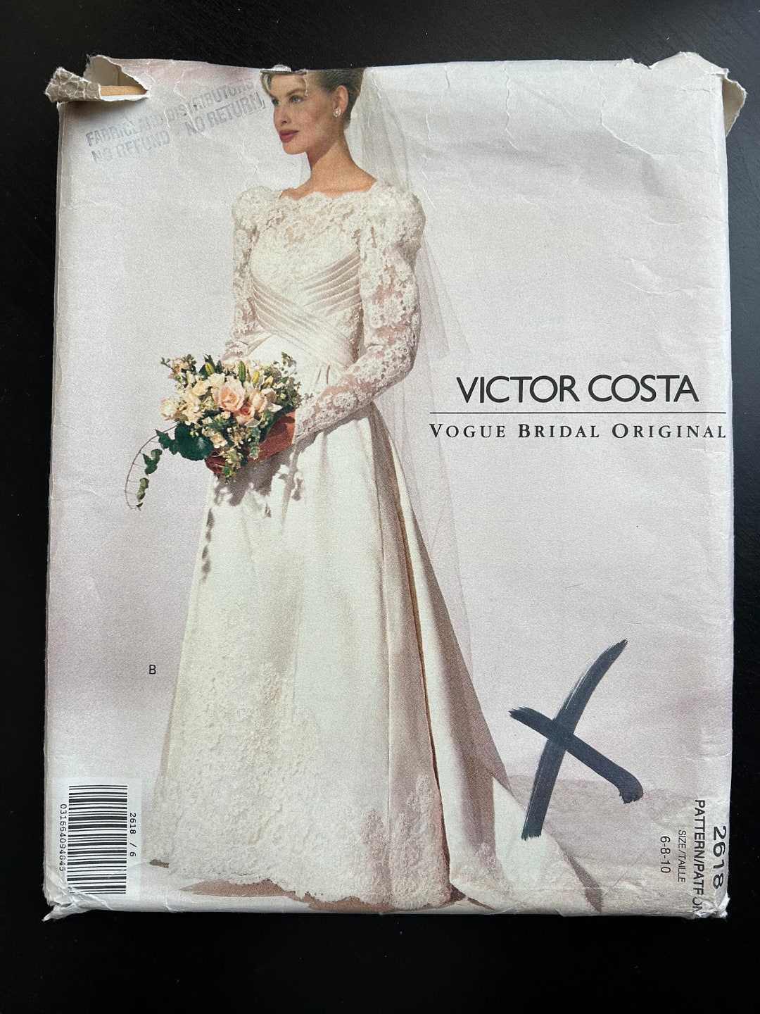 Vogue Wedding Dress Pattern 2618 Victor Costa Vogue Bridal Size 6-8-10 ...