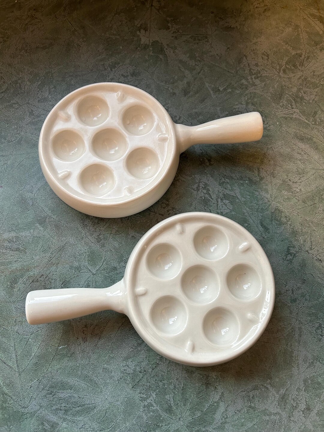 French Set of 4 Ceramic Escargot/snail Serving Dishes White Holds 6 ...