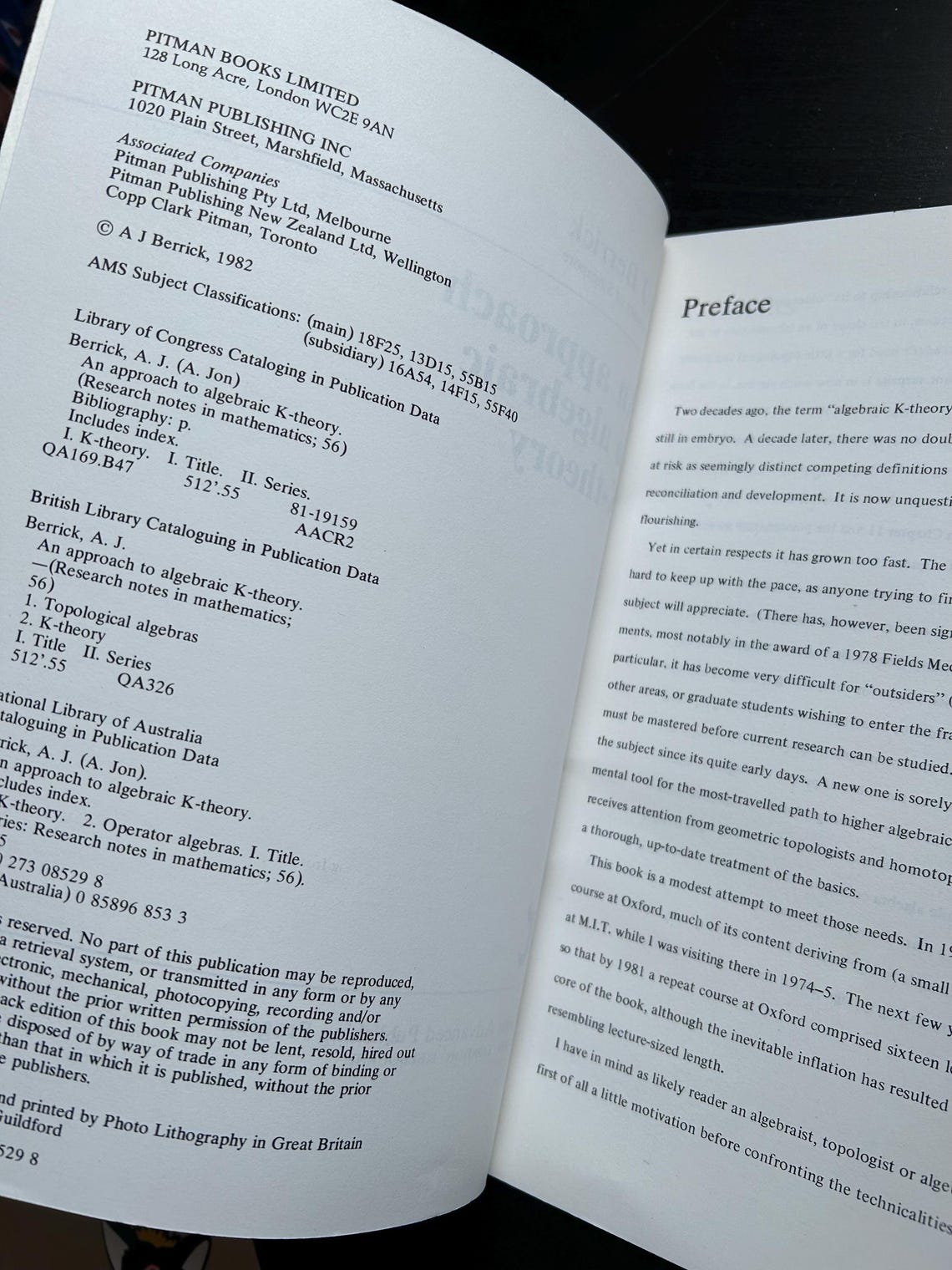 1982's "an Approach to Algebraic K-theory" by A.j.berrick Paperback ...