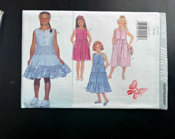 Butterick #3868 Sewing Pattern DROP Waist DRESS Easy Pattern Size 7-8-10 UNCUT - Etsy