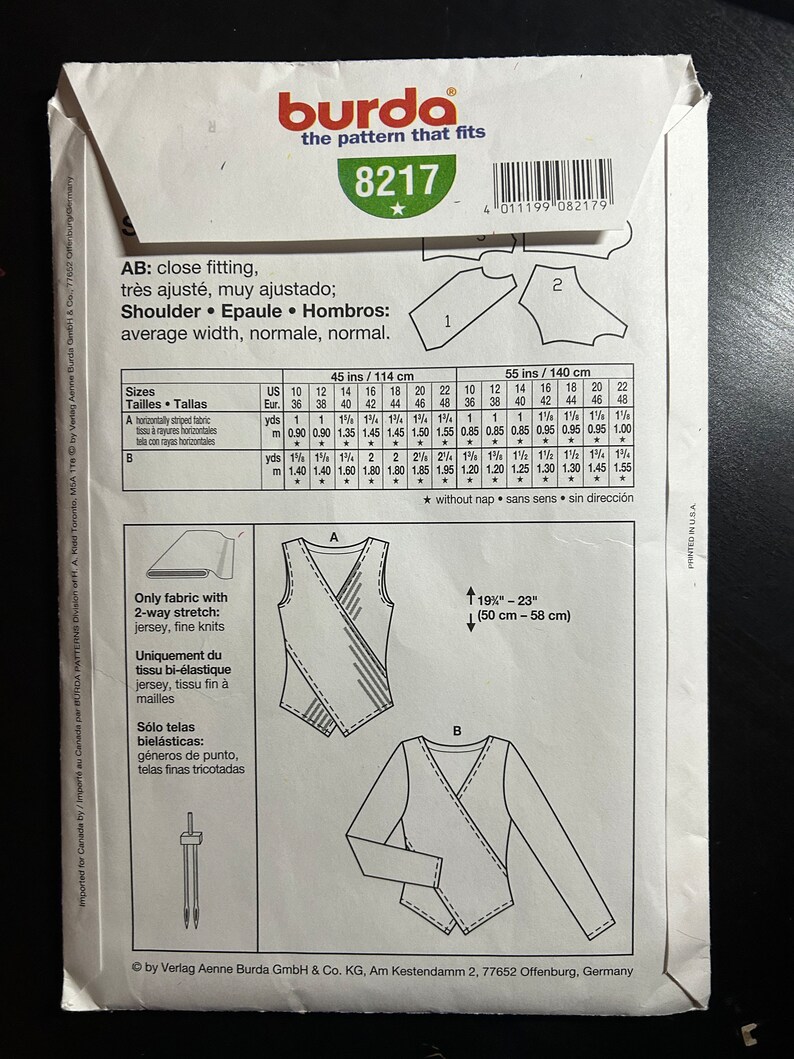 Burda 8217 Sewing Pattern for Tight-fitting Women's Size 10-22 Plus ...