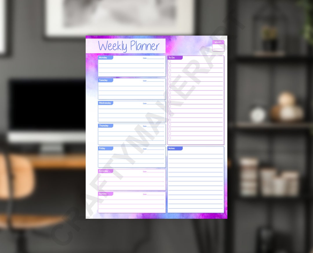 Weekly Planner for 3 Hole Binder Printable Watercolor Design - Etsy