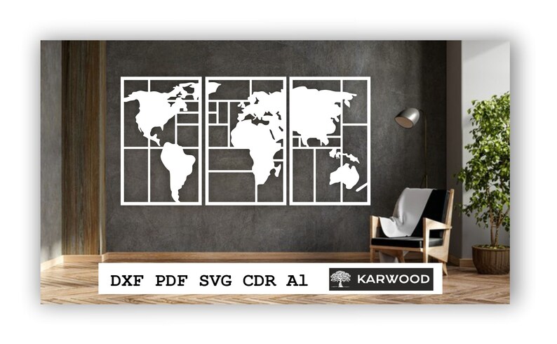 World Map Svg Dxf Cdr Al Pdf Files Wall Sticker Engraving - Etsy