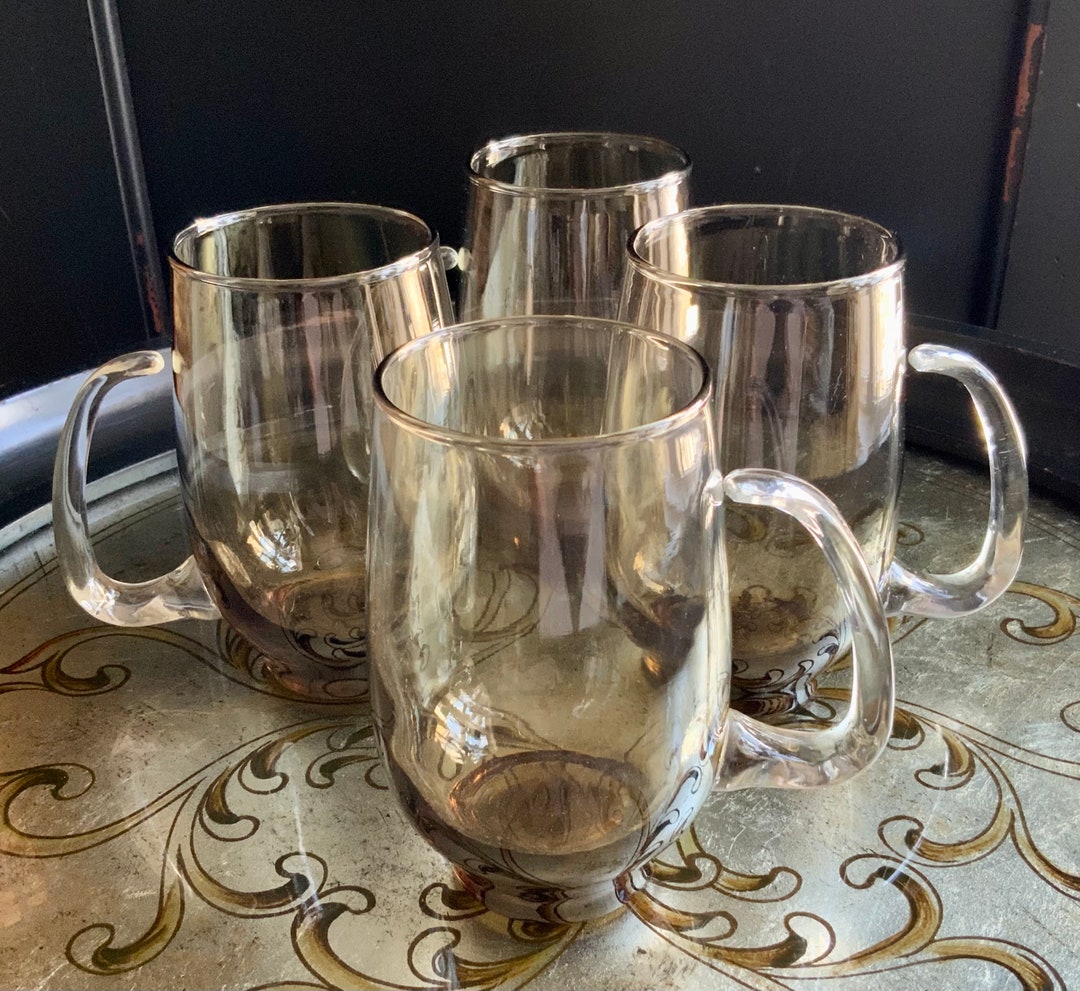 Great Set of Four Libbey Tempo Tankard Smokey Grey Brown Open Handle ...