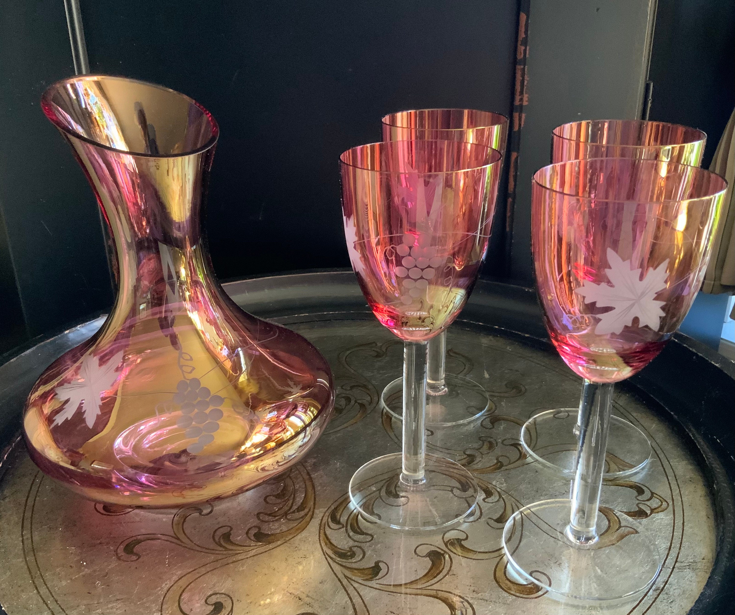 Gorgeous Roscher & Co Rose De France Etched Wine Decanter and Wine ...