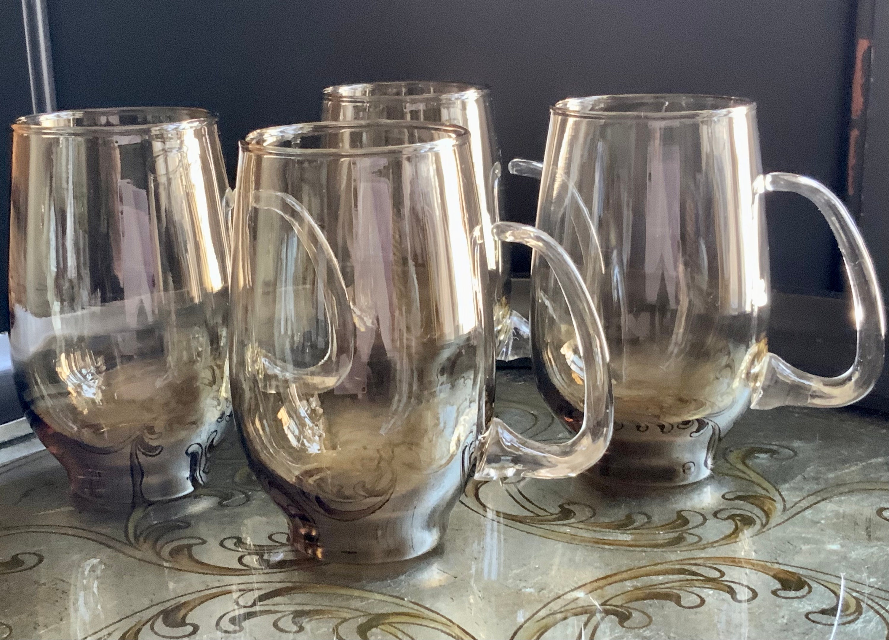 Great Set of Four Libbey Tempo Tankard Smokey Grey Brown Open Handle ...