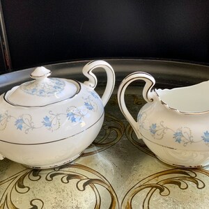 Very Rare Pristine Aynsley Diane 145 Fine Bone China Creamer and Lidded Double Handled Sugar ...