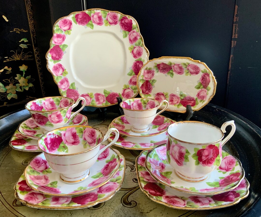 Absolutely Awesome 14 Piece Royal Albert Old English Rose Tea Trio ...