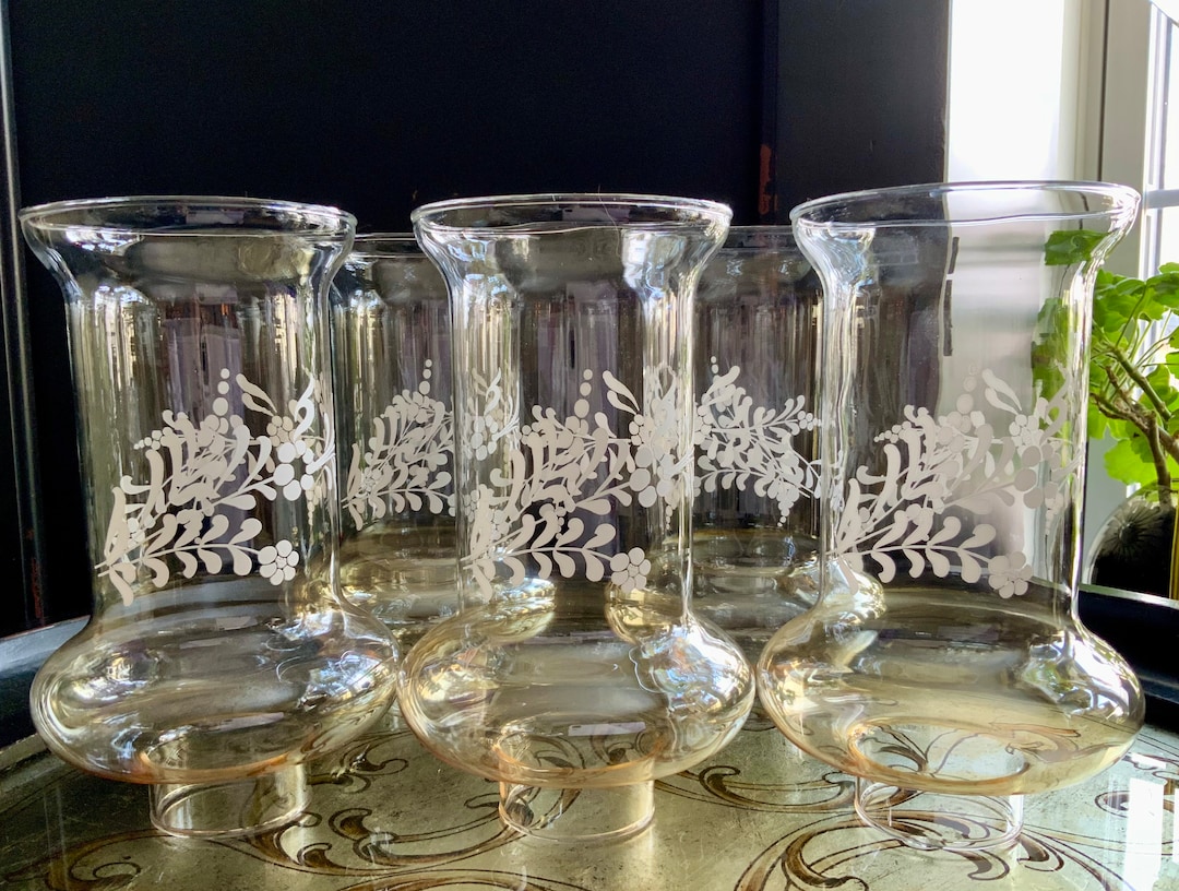 Beautiful Glass Hurricane Lamps ~ Glass Chimney ~ Iridescent Amber ...