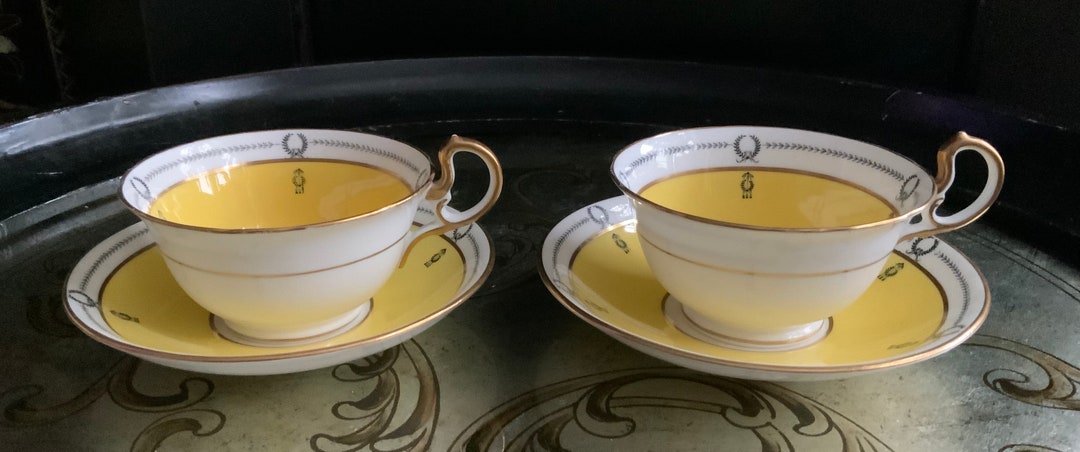 Spectacular Set of Two Hard to Find Aynsley Yellow & Black Laurel Cups ...