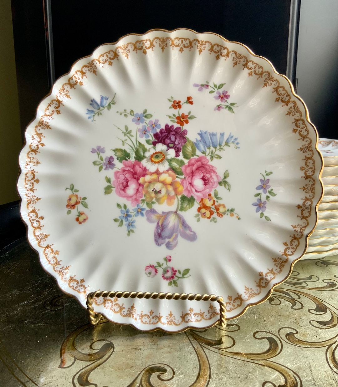 Gorgeous Vintage Crown Staffordshire England’s Bouquet Plate ~ Scallop ...