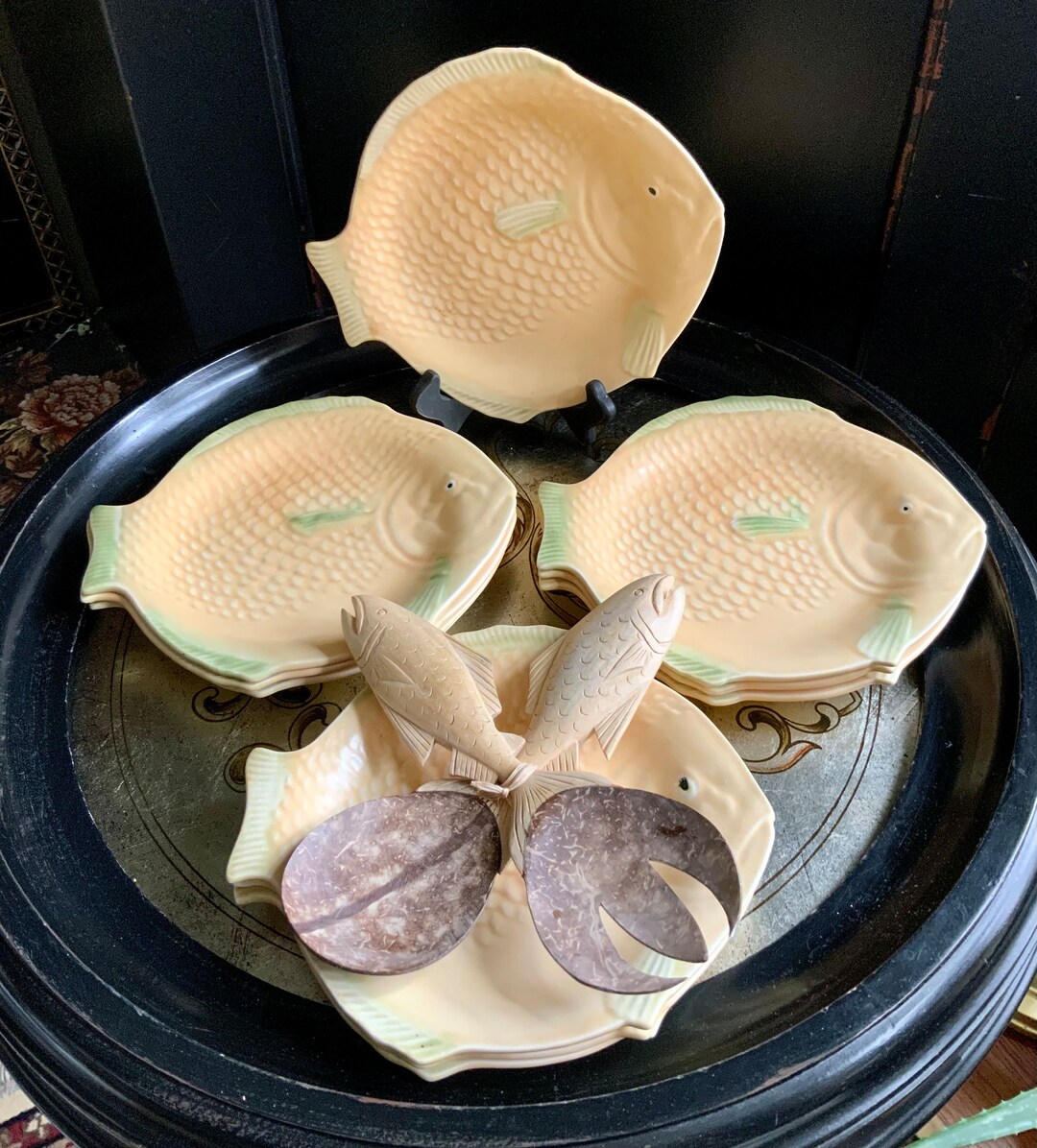 Spectacular 1920s Shorter and Son 12 Piece Fish Plates and Fish Serving ...