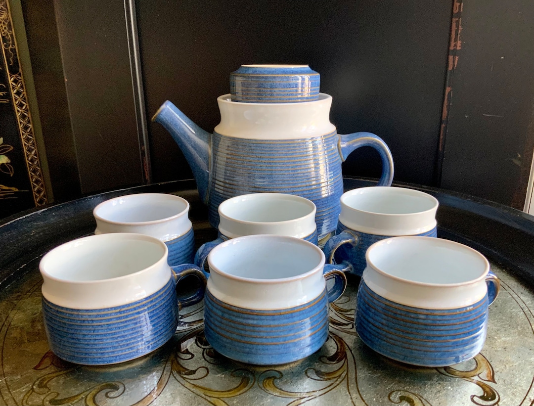 Great 8 Piece Wedgwood Blue and Soft White Pottery Coffee Set ~ Tea Set ...